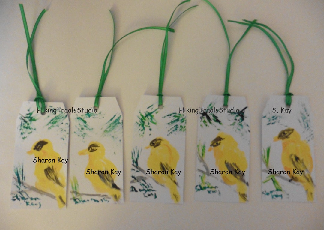 Gold Finch Gift Tags Hand Painted Originals Book Lover Gift Party ...