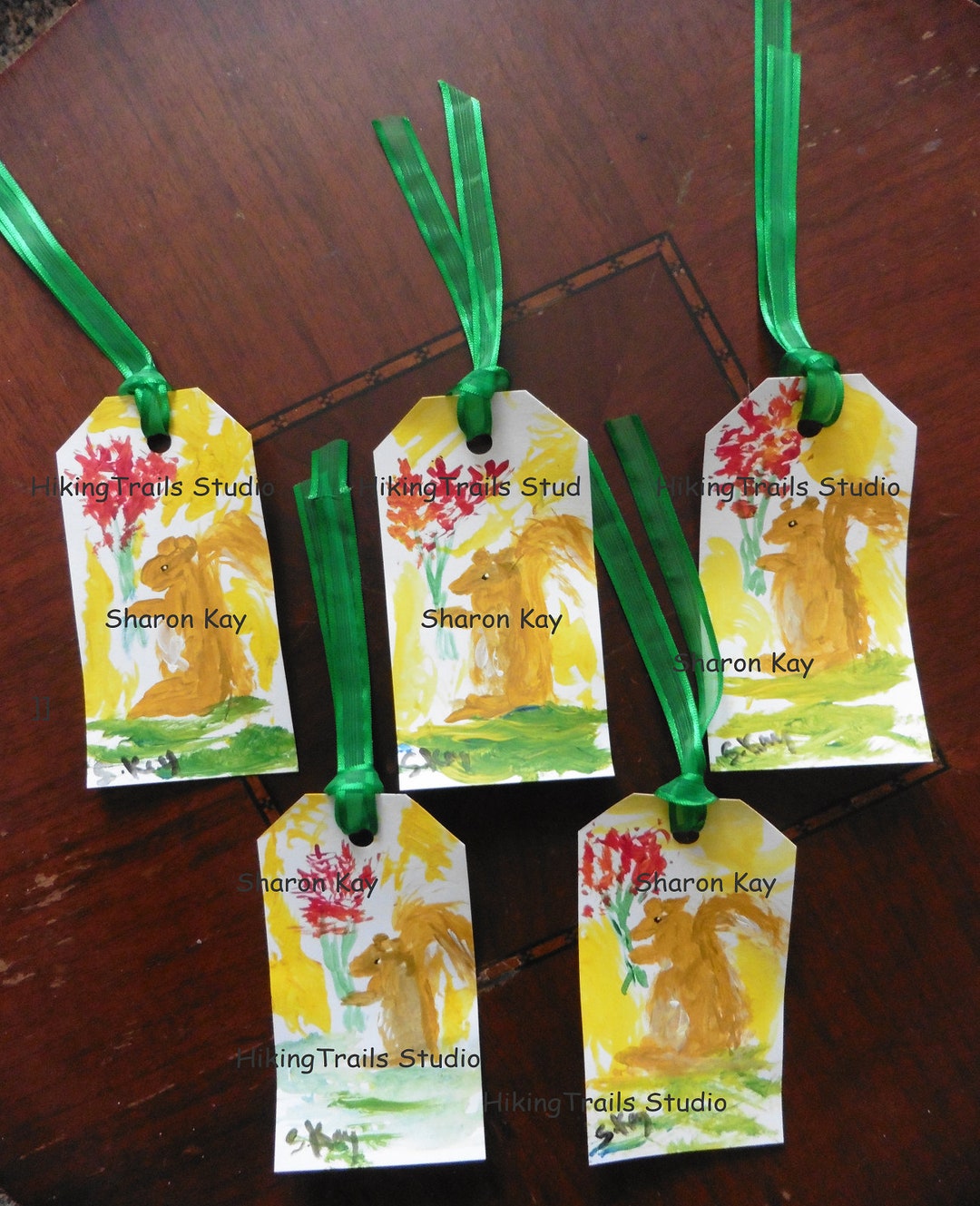 Gift Tags Squirrel Holding Flowers Original Paintings Whimsical ...