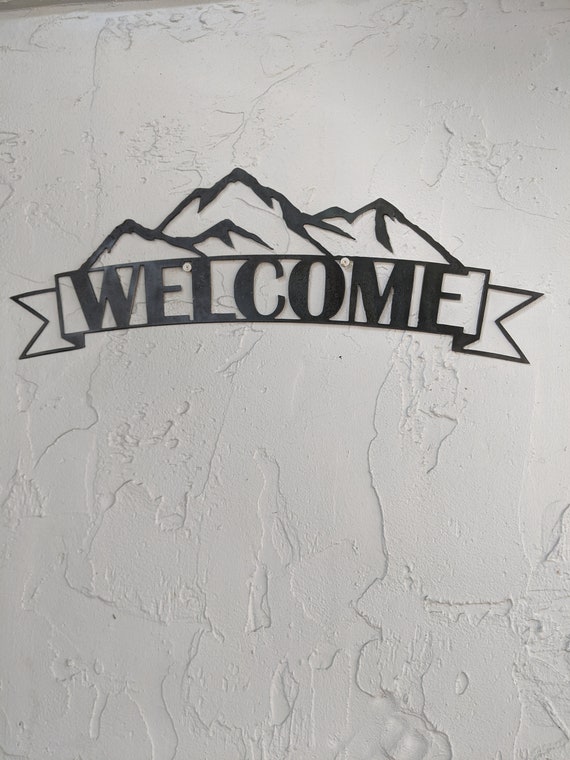 Welcome Sign With Mountains Mountain Sign Entryway Sign | Etsy