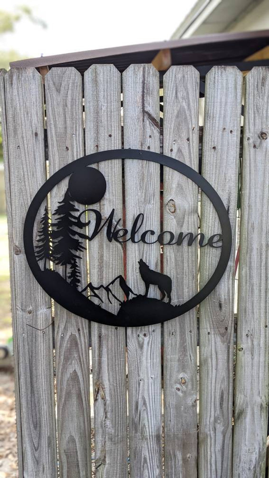 Howling Wolf Welcome Sign | Mountains and the Moon Entry Sign | Rustic ...