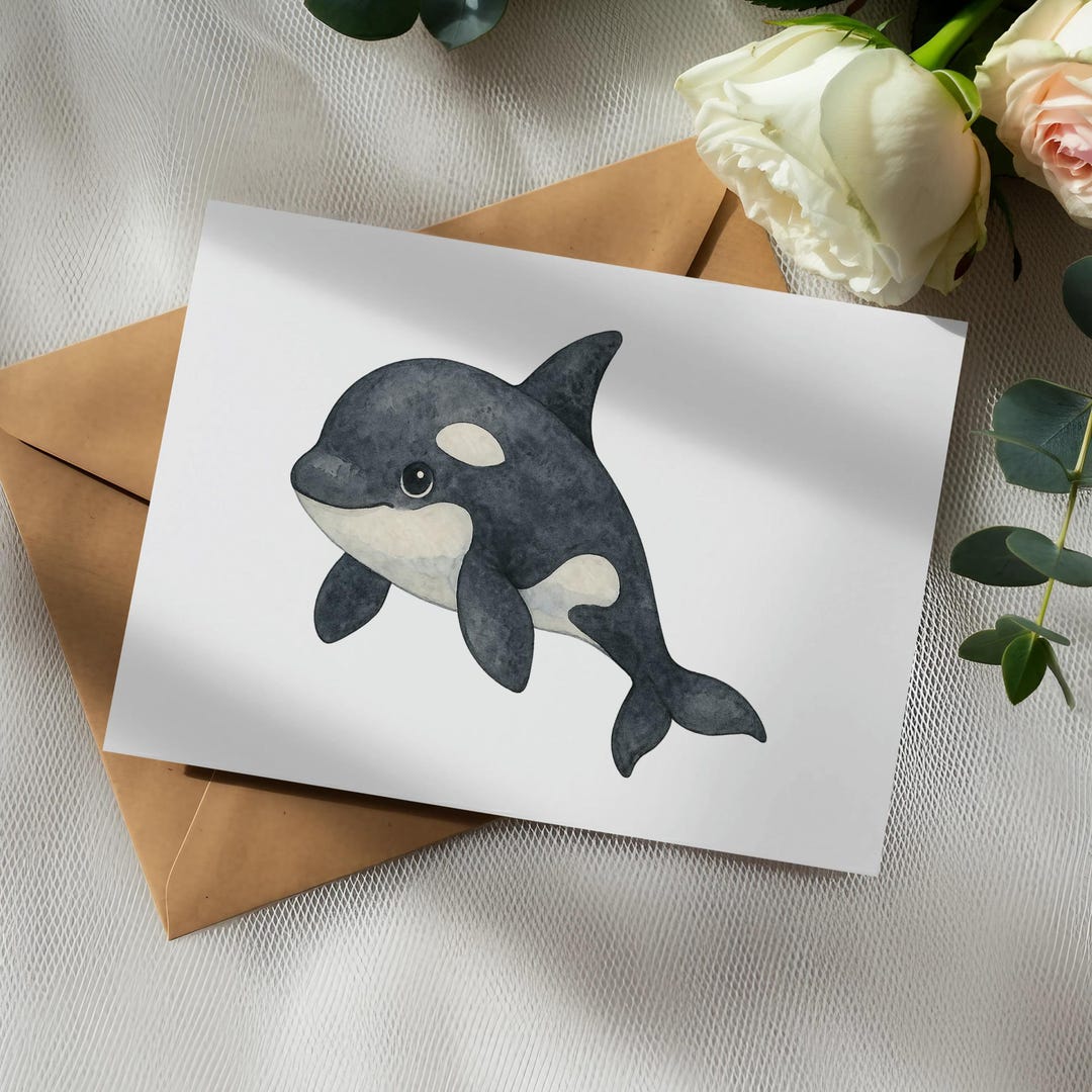 Baby Orca Whale PNG, Watercolor Clipart, Sea Animal PNG, Cute Killer ...