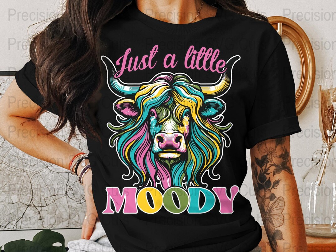 Colorful Moody Cow PNG Digital Art, Whimsical Animal Illustration ...