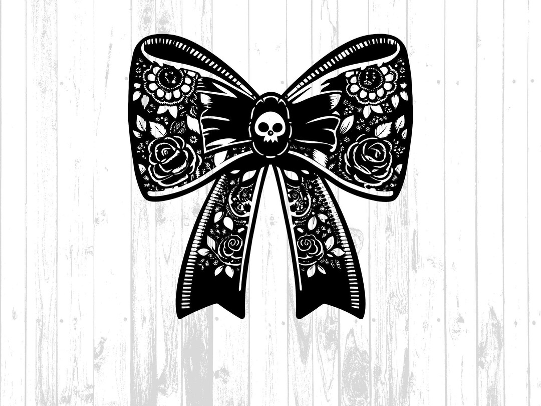Goth Skull Coquette Bow SVG, Gothic Bow Png, Intricate SVG Bow Design ...