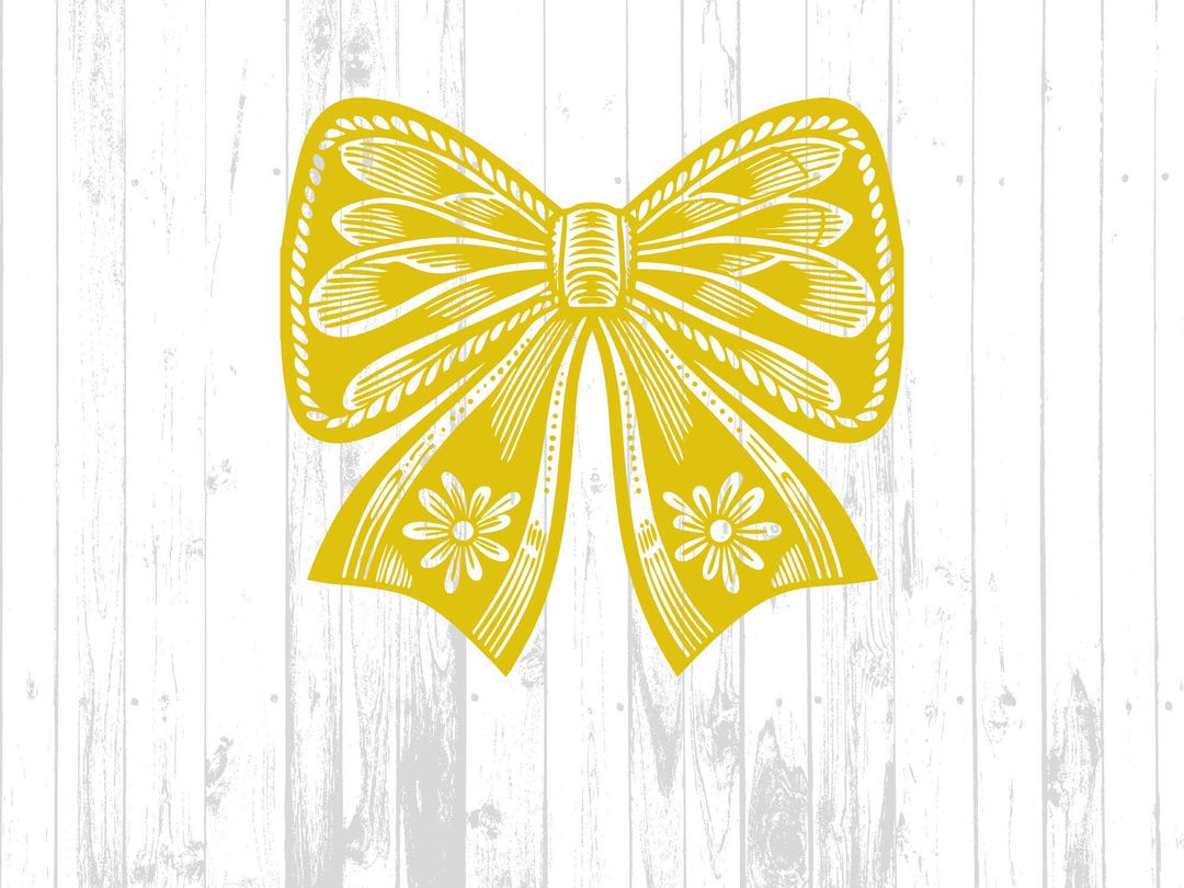Floral Coquette Bow SVG Clipart, Instant Download Gold Bow Design, Cute ...