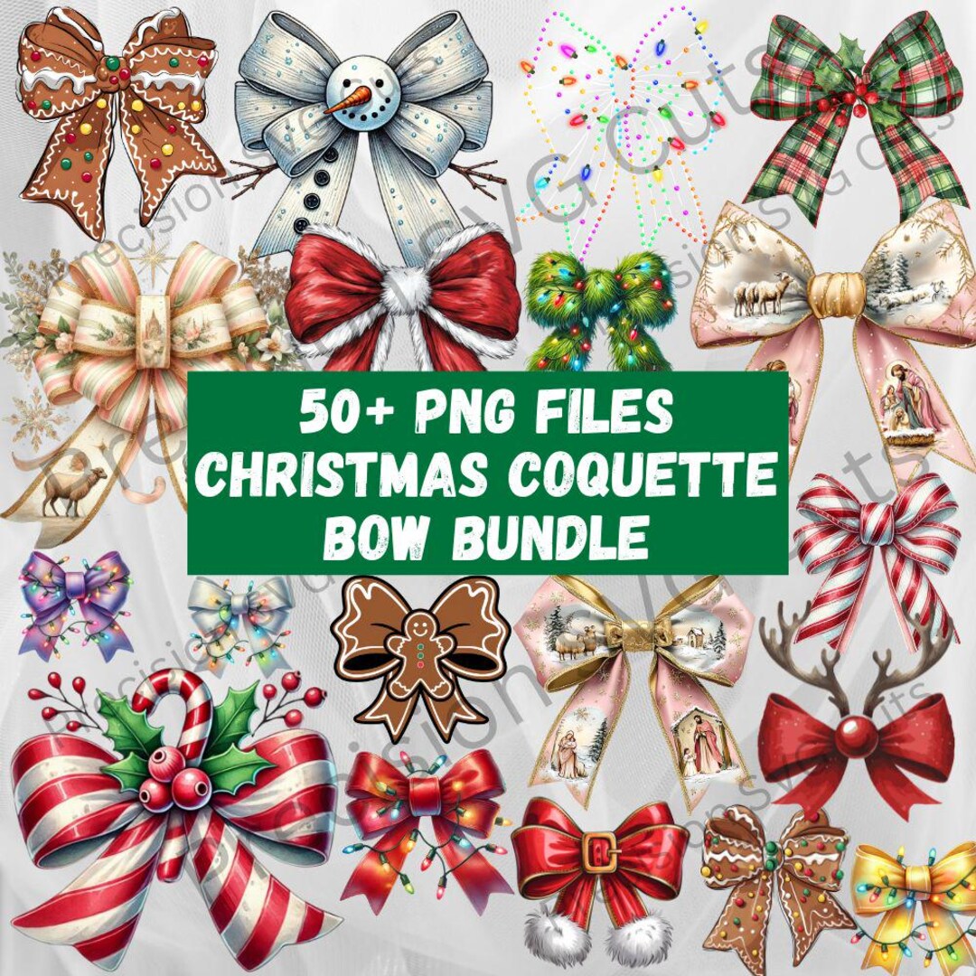 Christmas Coquette Clipart Bundle, Christmas Bows PNG Digital Download ...