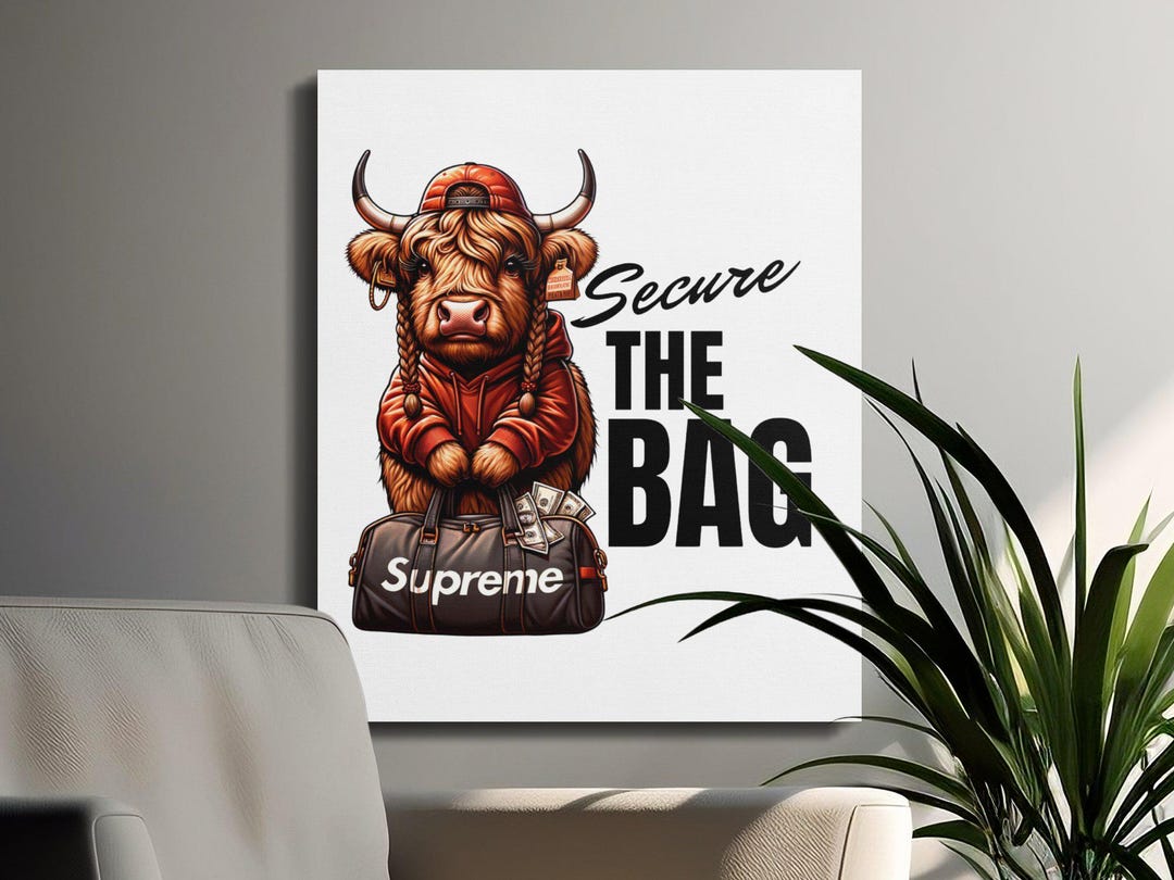 Secure the Bag Digital Print, Funny Cow Art, Money Motivational Wall ...