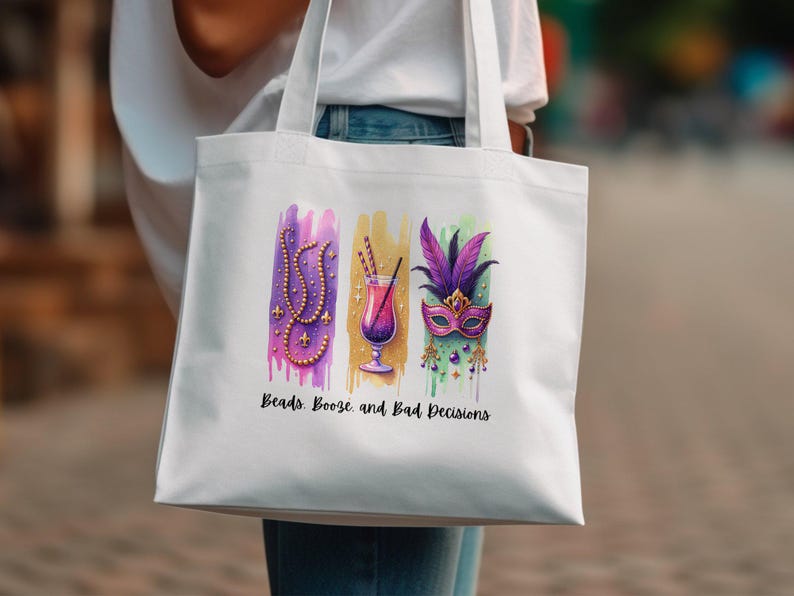 Mardi Gras Brush Stroke Design PNG, Beads Booze and Bad Decisions PNG ...
