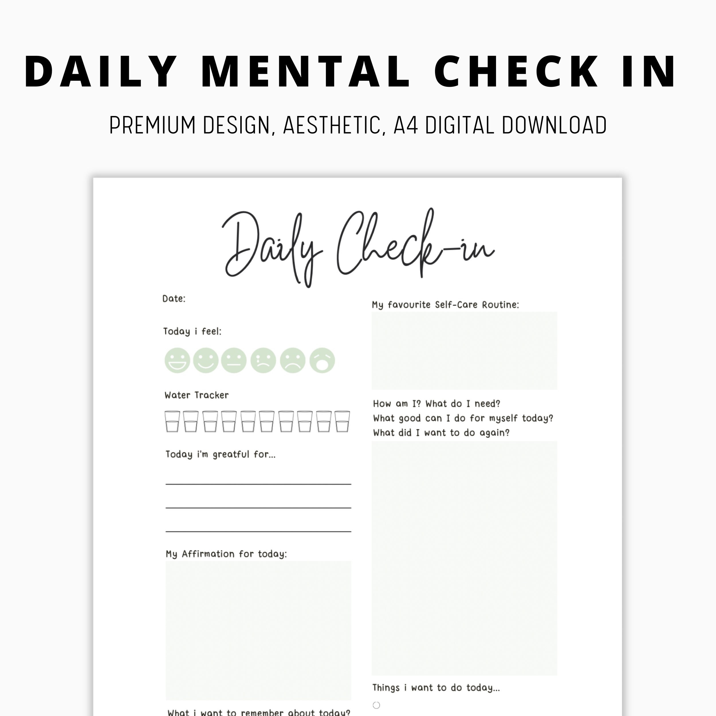 Daily Check in Template, Daily Reflection Planner, 5 Minute Journal ...