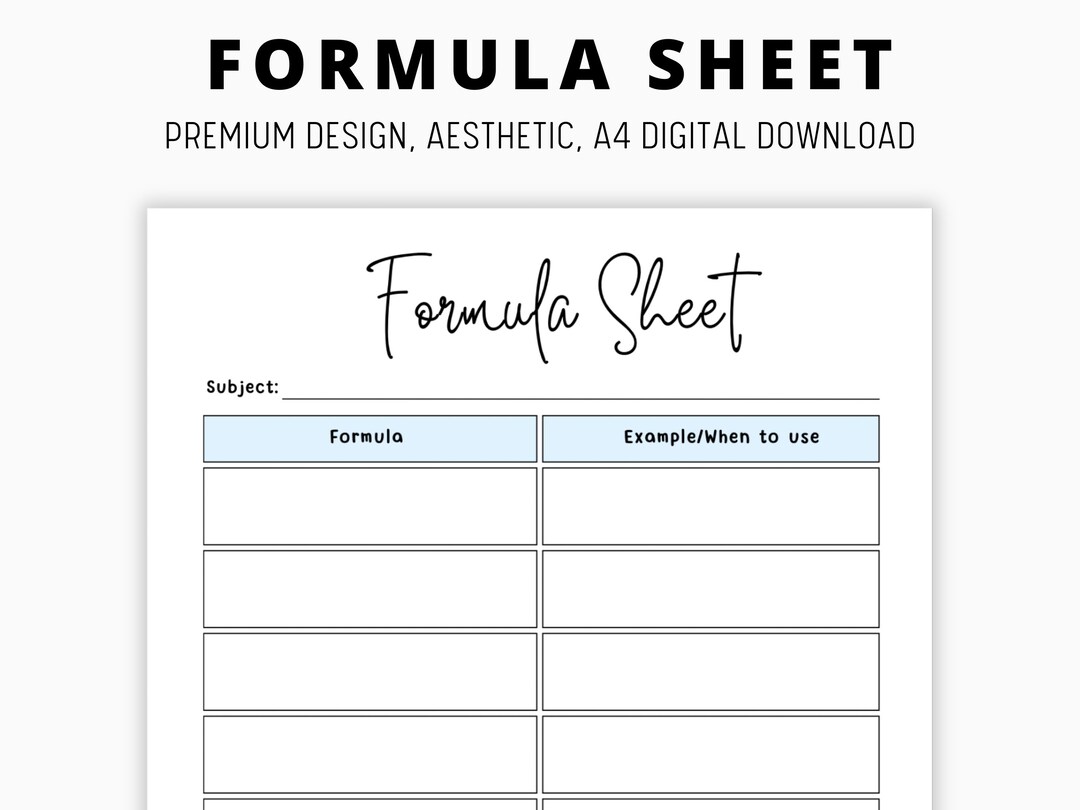 Formula Sheet, Printable Equation Sheet, Study Essential, Maths ...