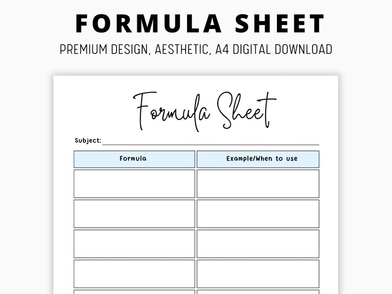 Formula Sheet, Printable Equation Sheet, Study Essential, Maths ...