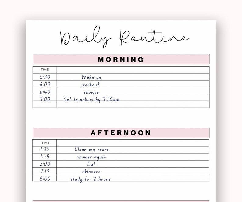 Daily Routine, Daily Routine Planner, Morning Routine, Daily Routine ...