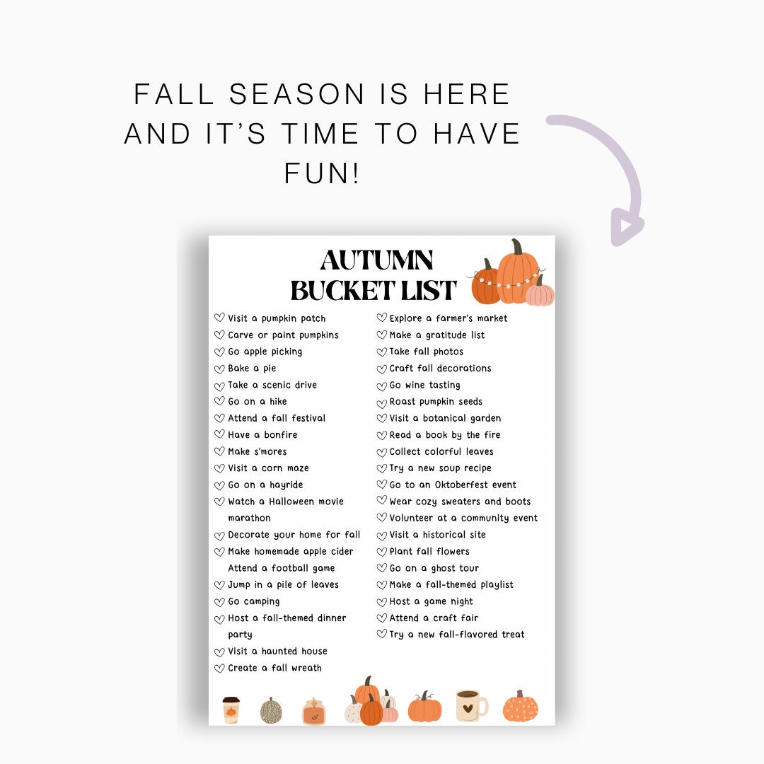 2024 Fall Bucket List Activities, Fall Checklist, Autumn Bucket List ...