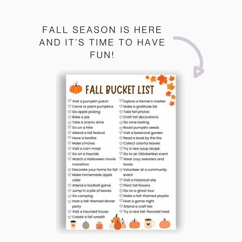 Fall Bucket List Activities, Fall Checklist, Autumn Bucket List Ideas ...