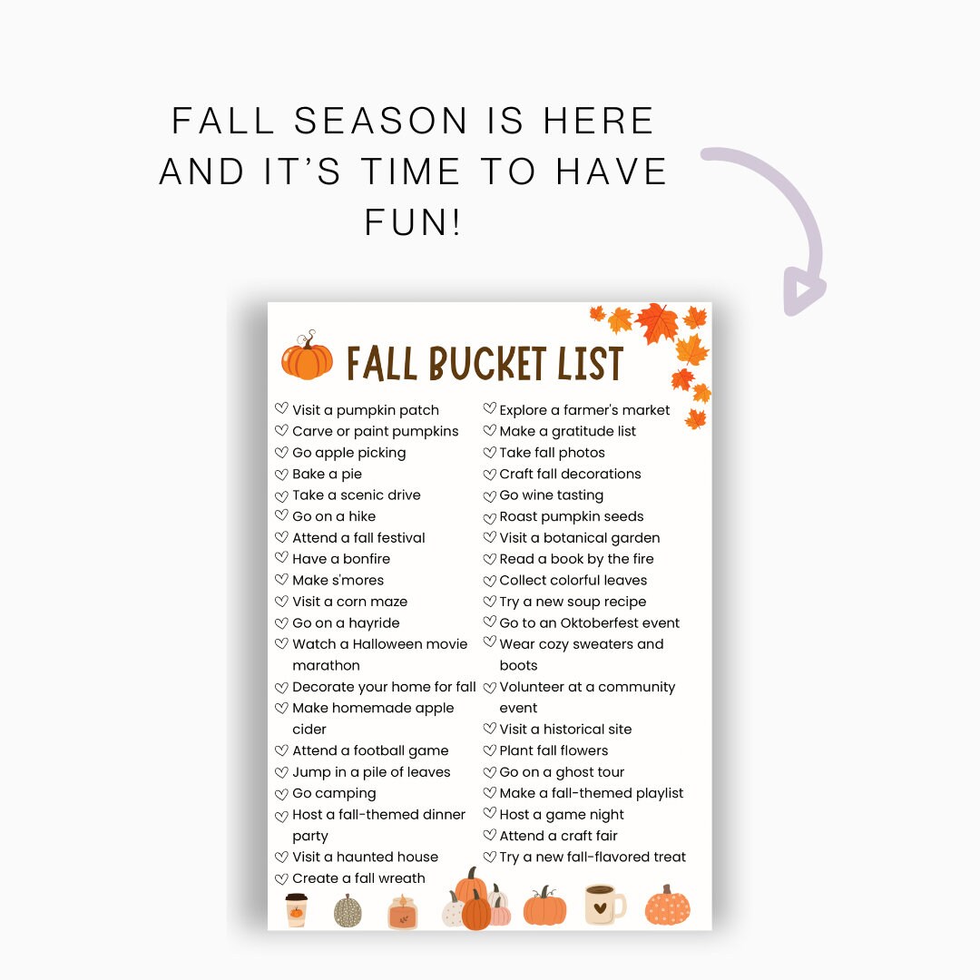 Fall Bucket List Activities, Fall Checklist, Autumn Bucket List Ideas ...