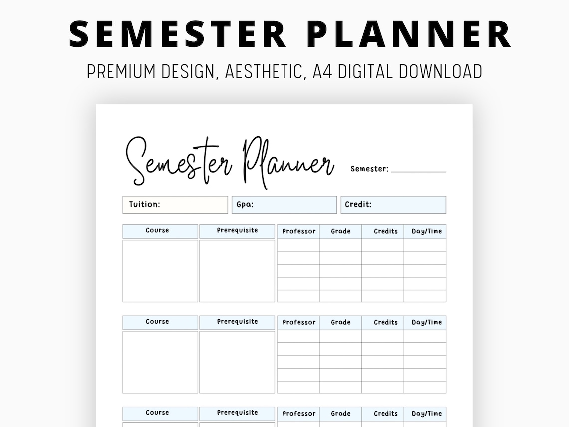 Semester Planner, College Student Essentials, College Freshman Semester ...