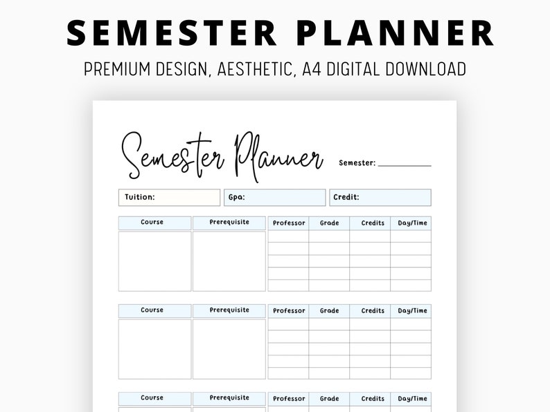 Semester Planner, College Student Essentials, College Freshman Semester ...