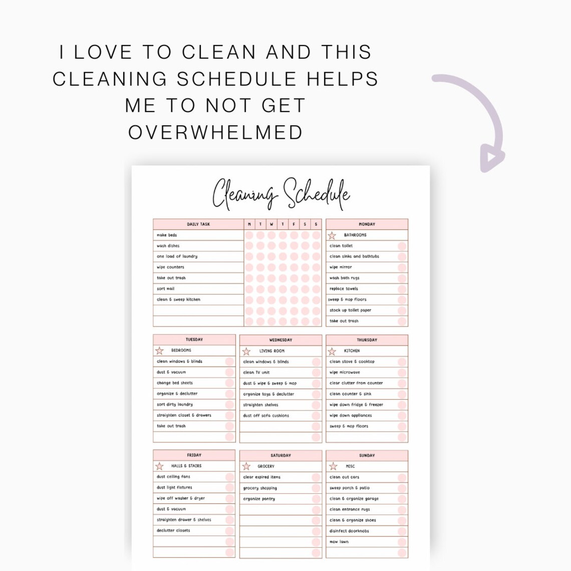 Cleaning Routine Template, Cleaning Schedule Checklist, Physical Deep ...