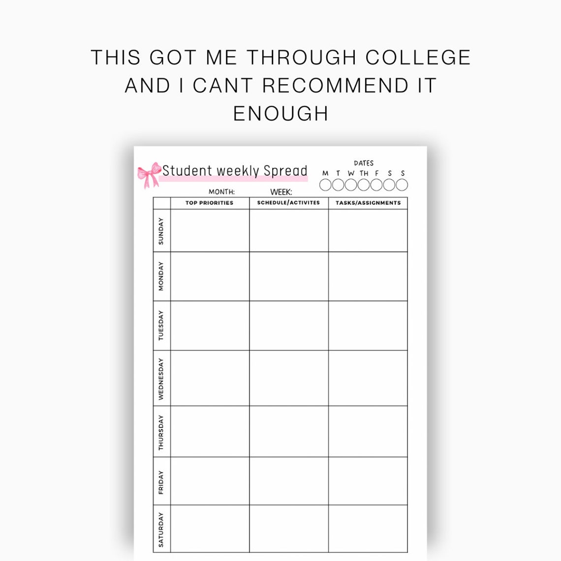 Student Weekly Spread, ADHD Student Planner, Weekly Planner, Weekly to ...