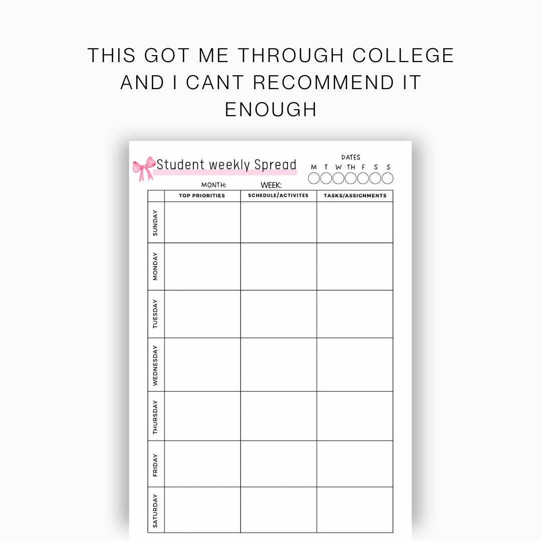 Student Weekly Spread, ADHD Student Planner, Weekly Planner, Weekly to ...
