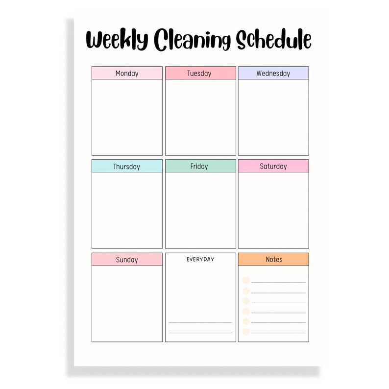 Weekly Cleaning Checklist, Printable Weekly Cleaning Schedule, Fillable ...