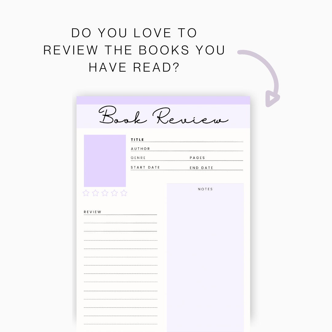 Book Review Template, Printable Reading Journal, Book Review Planner ...