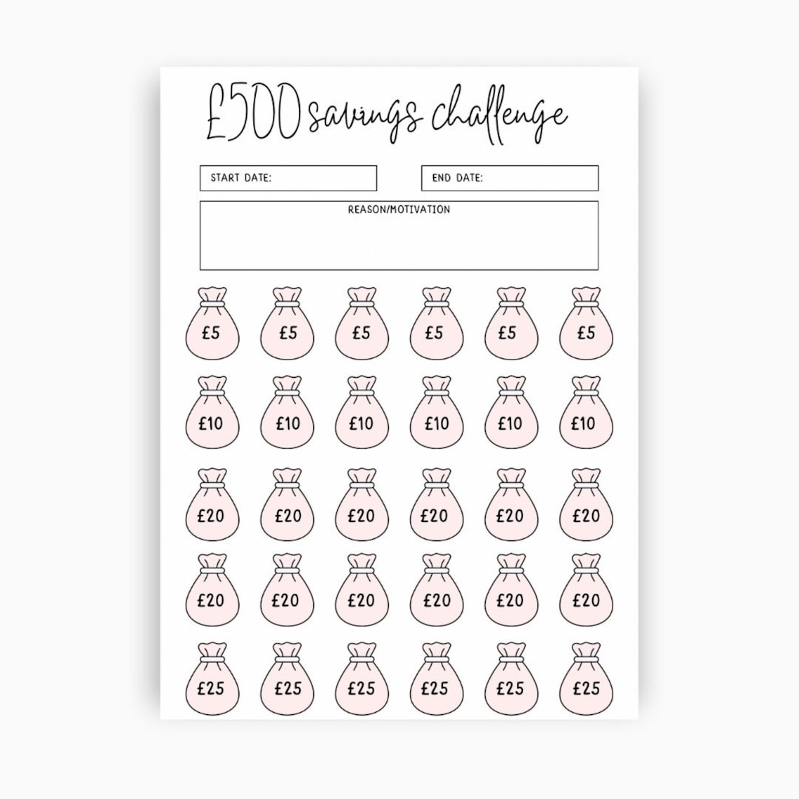 500 Pounds in 30 Days Savings Tracker, Savings Jar, Savings Challenge ...
