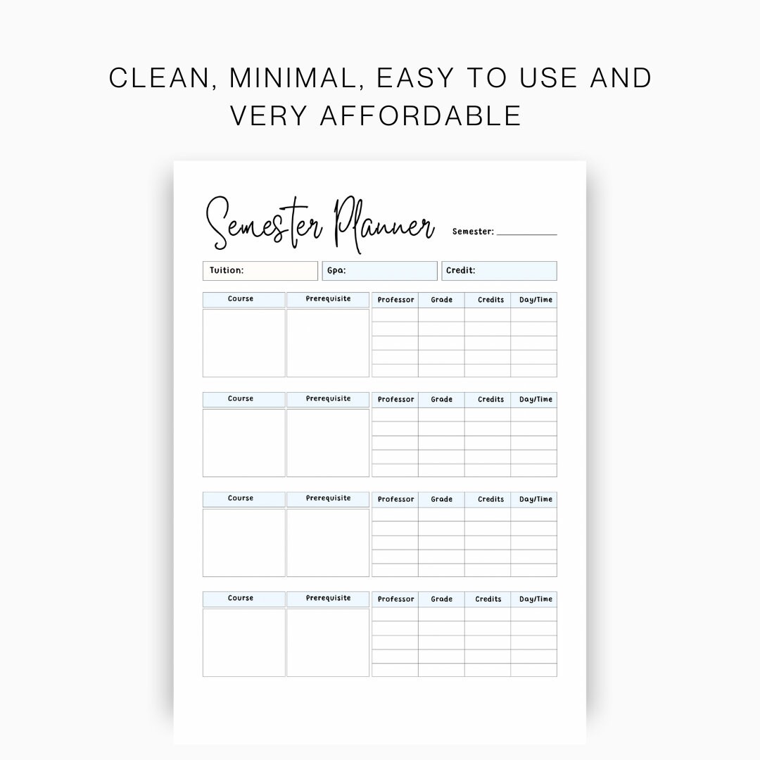 Semester Planner, College Student Essentials, College Freshman Semester ...