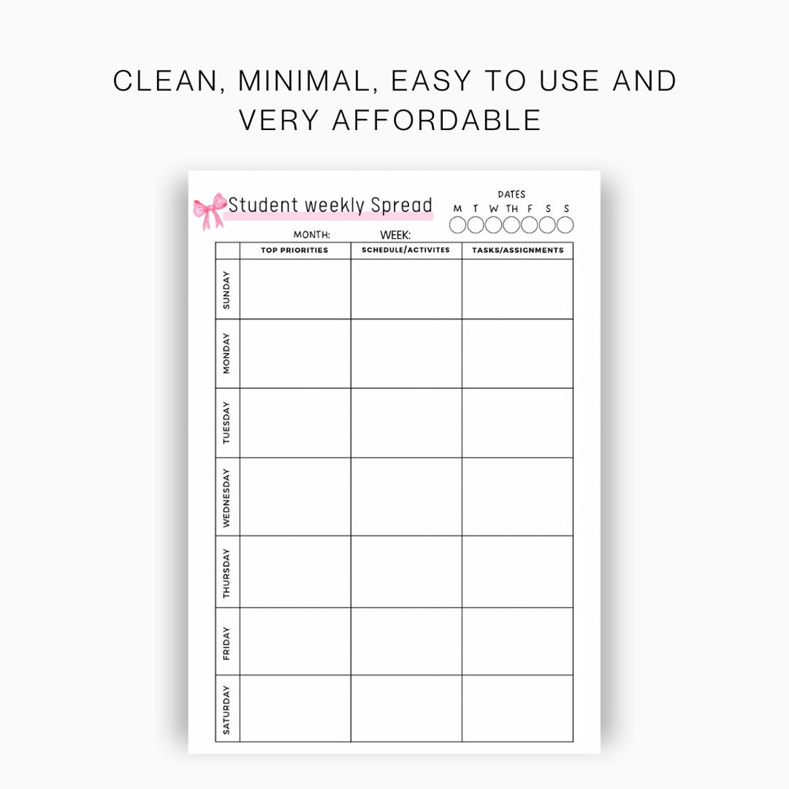 Student Weekly Spread, ADHD Student Planner, Weekly Planner, Weekly to ...