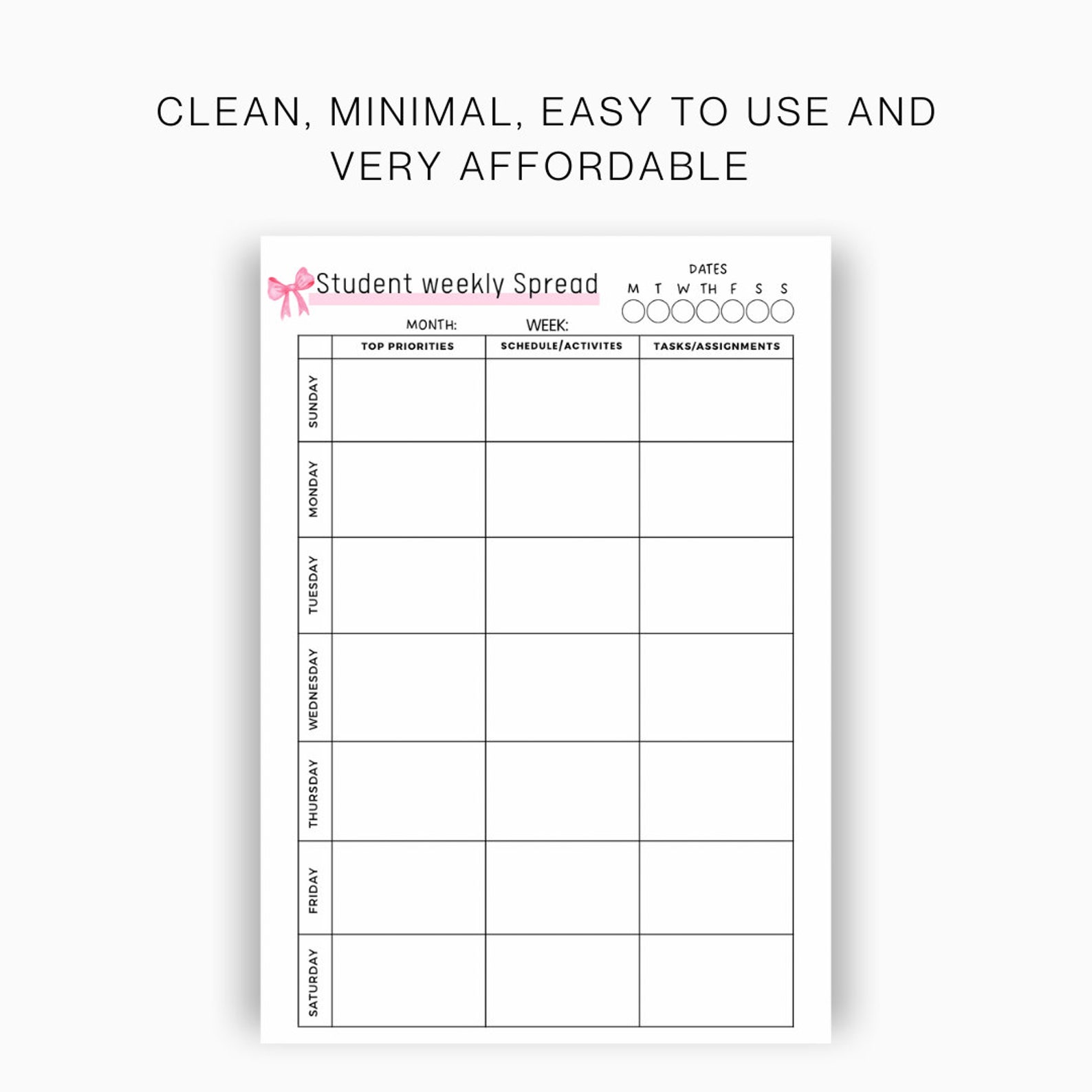 Student Weekly Spread, ADHD Student Planner, Weekly Planner, Weekly to ...