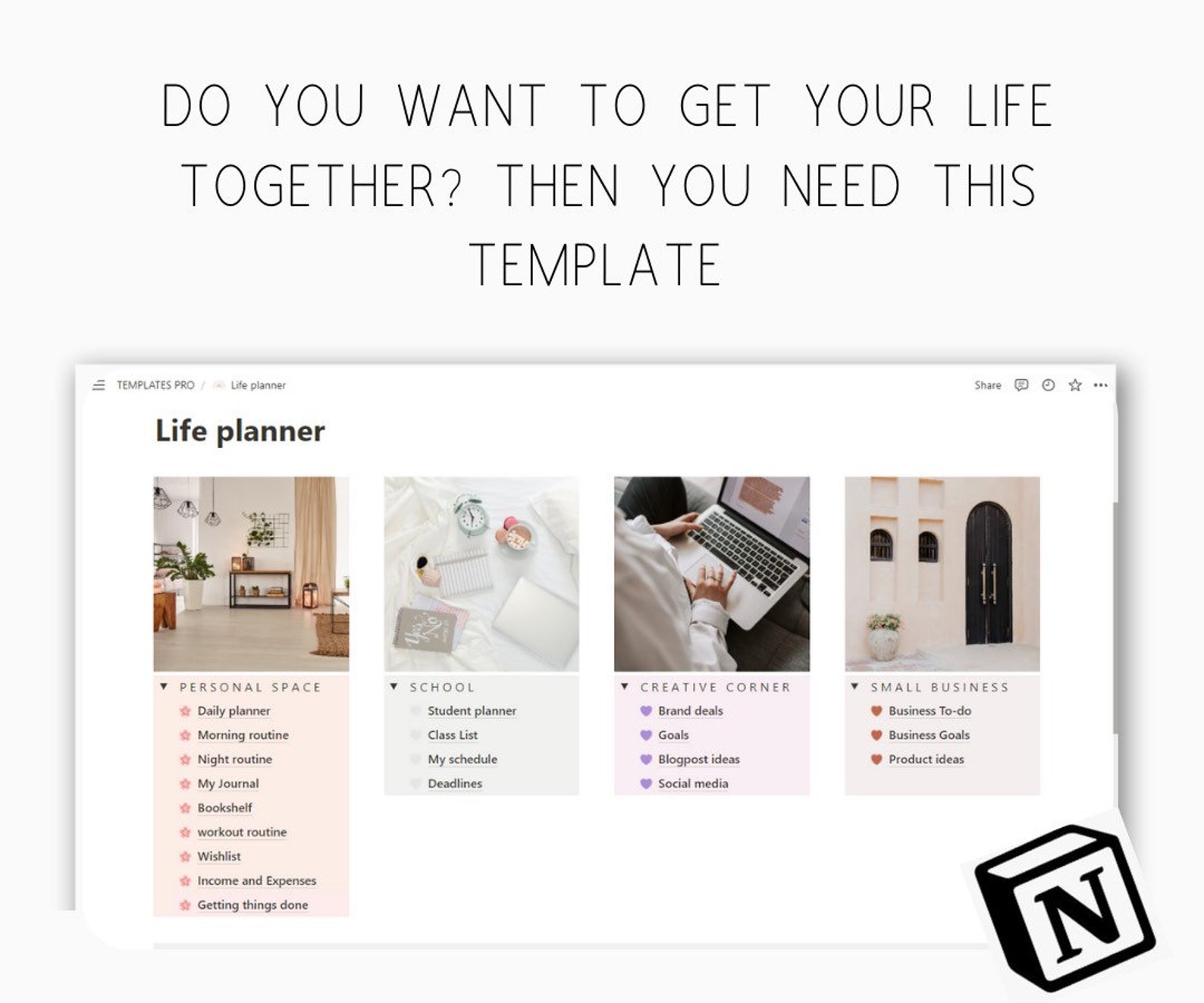Notion, Notion Template, Personal Planner Notion Template, All in One ...