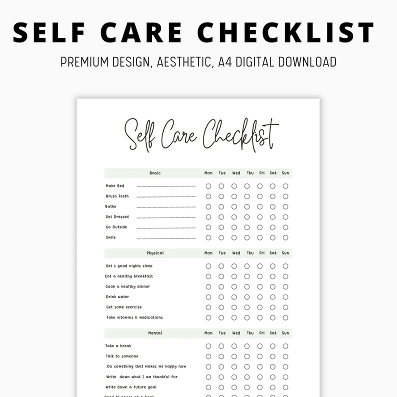 Daily Self Care Checklist, Self Care Tracker, Printable Self Care ...