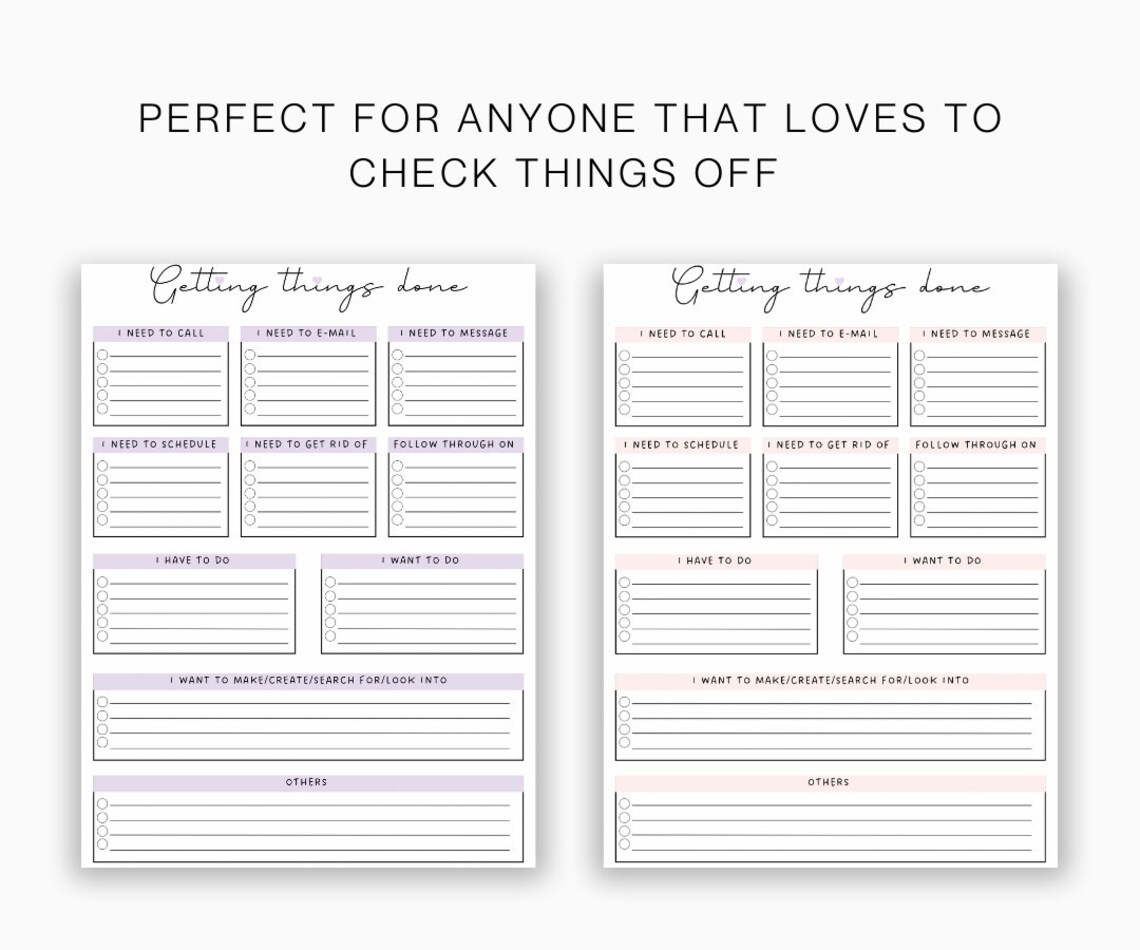 Getting Things Done Printable, Task Organizer, GTD Inbox, GTD Planner ...