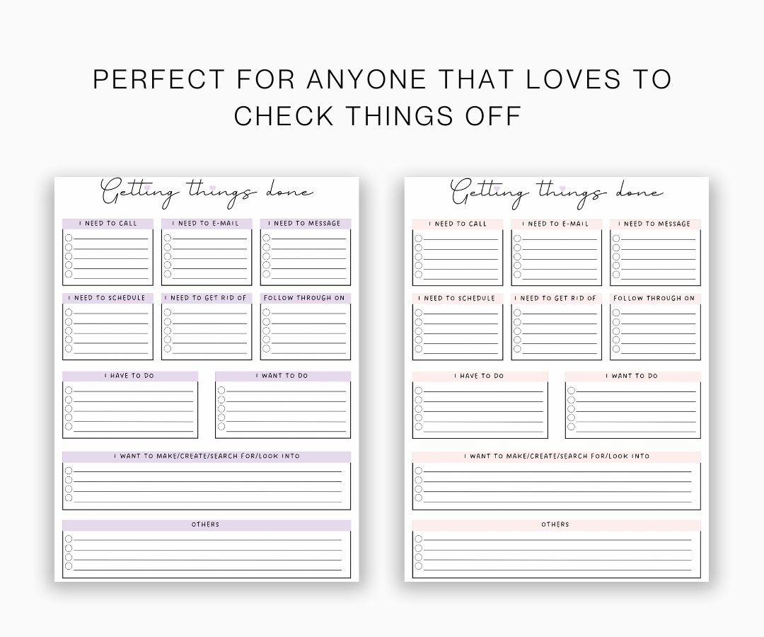 Getting Things Done Printable, Task Organizer, GTD Inbox, GTD Planner ...