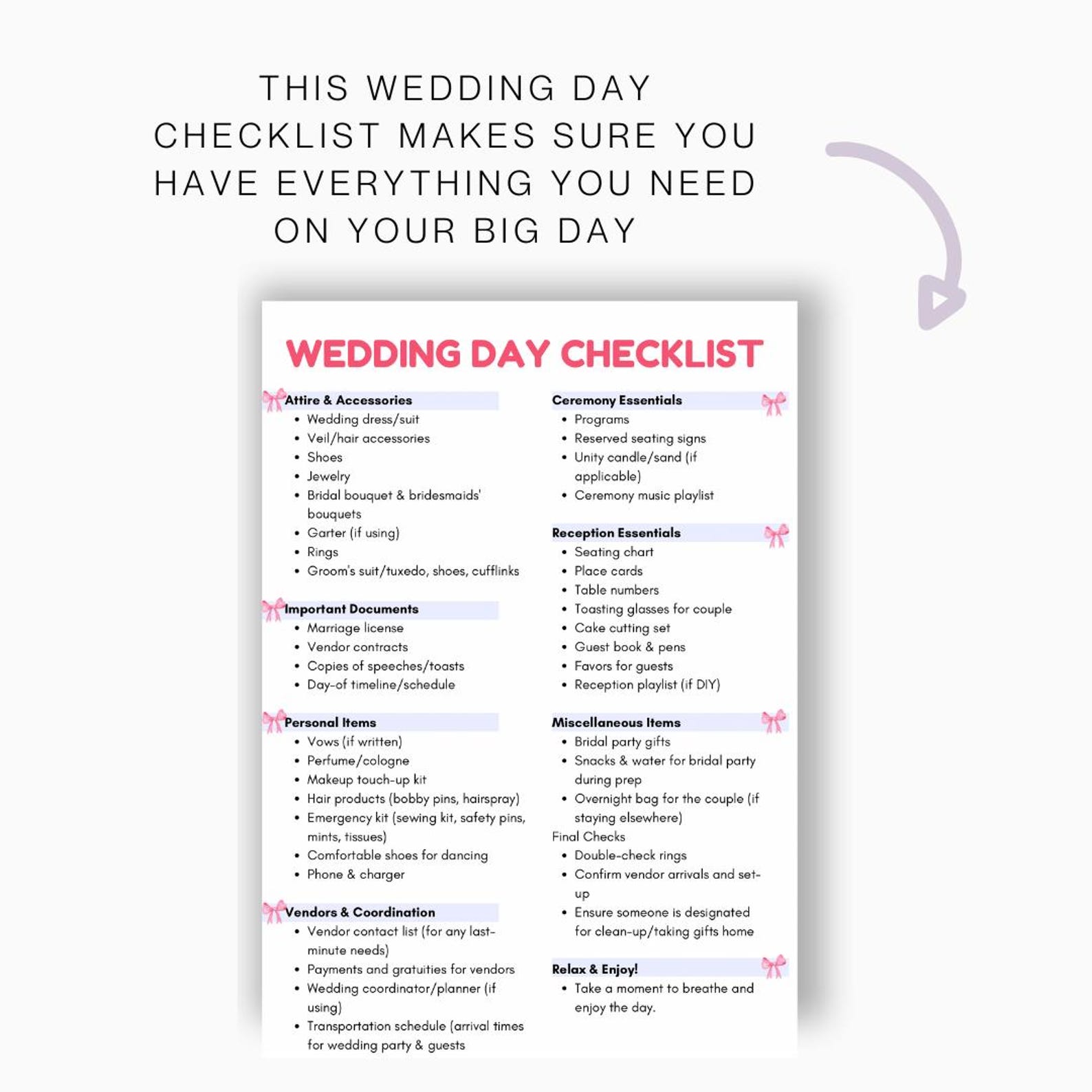 Wedding Checklist Template, Wedding Day Essentials, Dream Wedding ...
