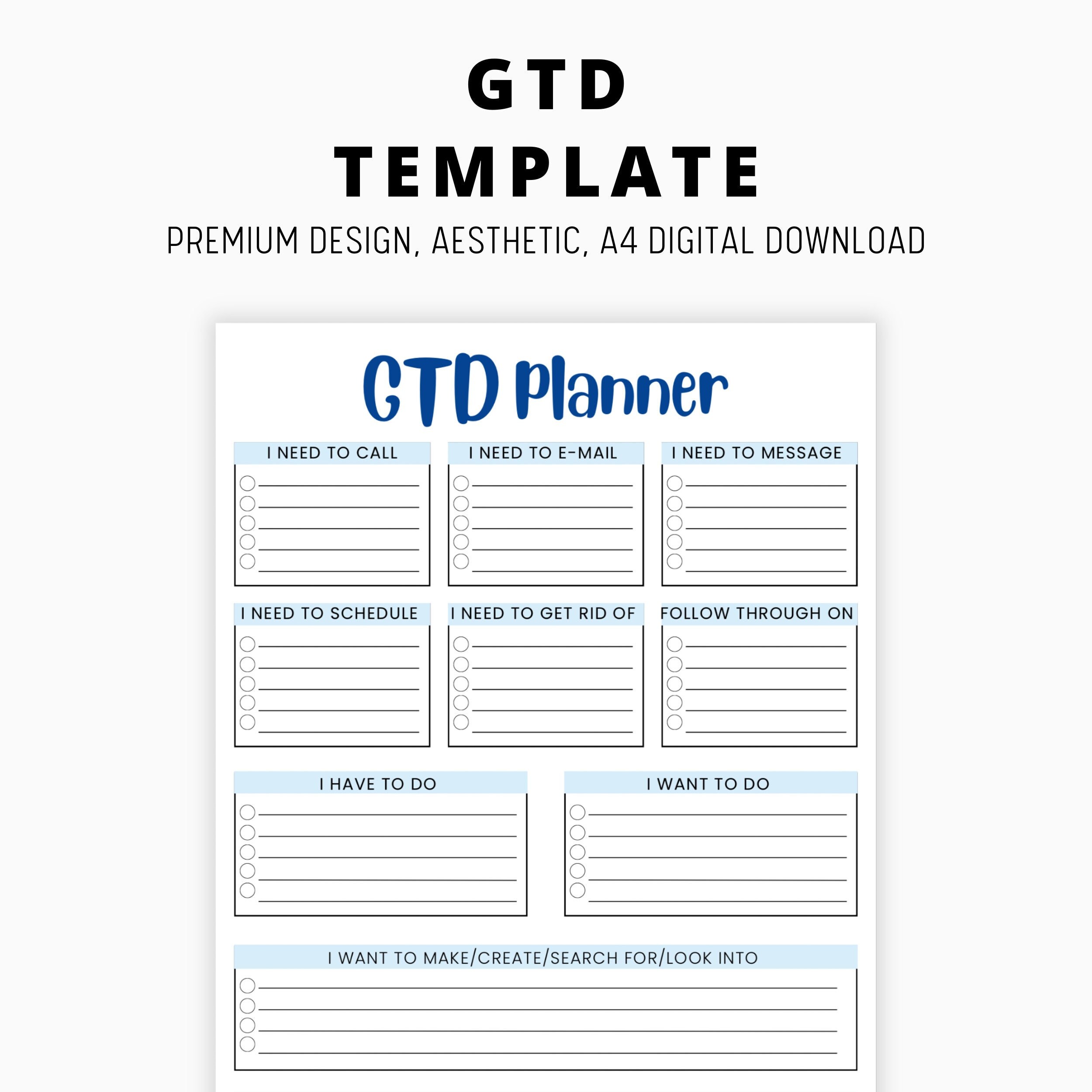 GTD Template, Gtd Planner, Adhd Task Organizer, GTD System, Getting ...