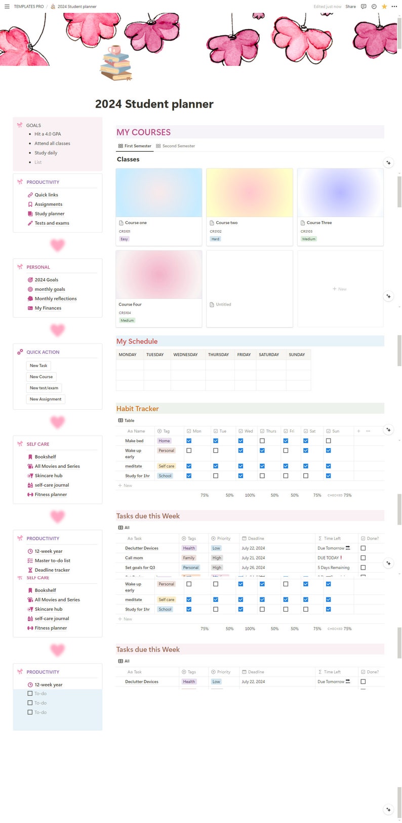 2024 2025 Academic Planner Notion Template, Aesthetic Student Notion ...
