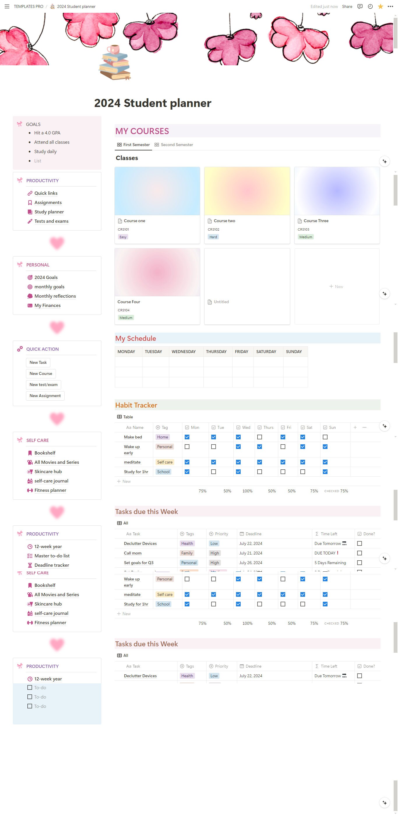 2024 2025 Academic Planner Notion Template, Aesthetic Student Notion ...