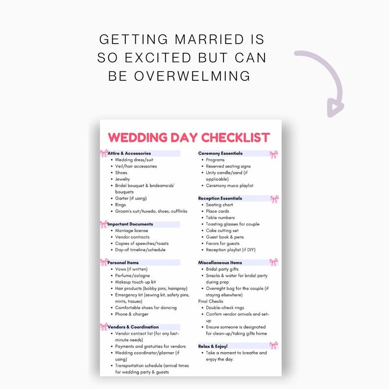 Wedding Checklist Template, Wedding Day Essentials, Dream Wedding ...