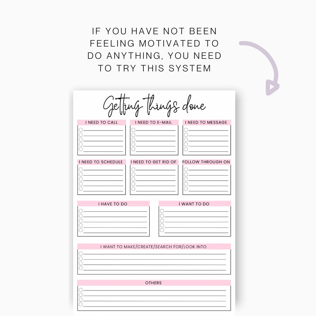 Gtd Template Gtd Planner Adhd Task Organizer Gtd System Getting