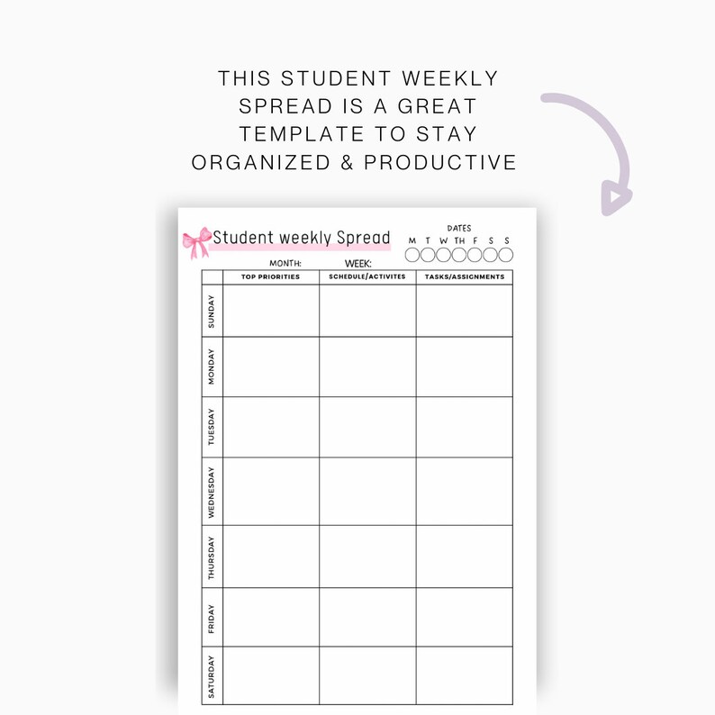 Student Weekly Spread, ADHD Student Planner, Weekly Planner, Weekly to ...