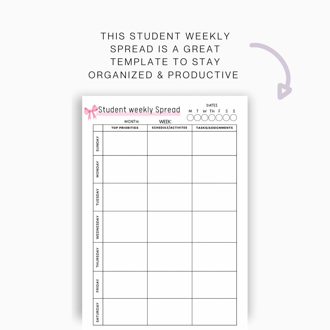 Student Weekly Spread, ADHD Student Planner, Weekly Planner, Weekly to ...