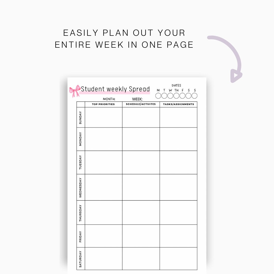 Student Weekly Spread, ADHD Student Planner, Weekly Planner, Weekly to ...