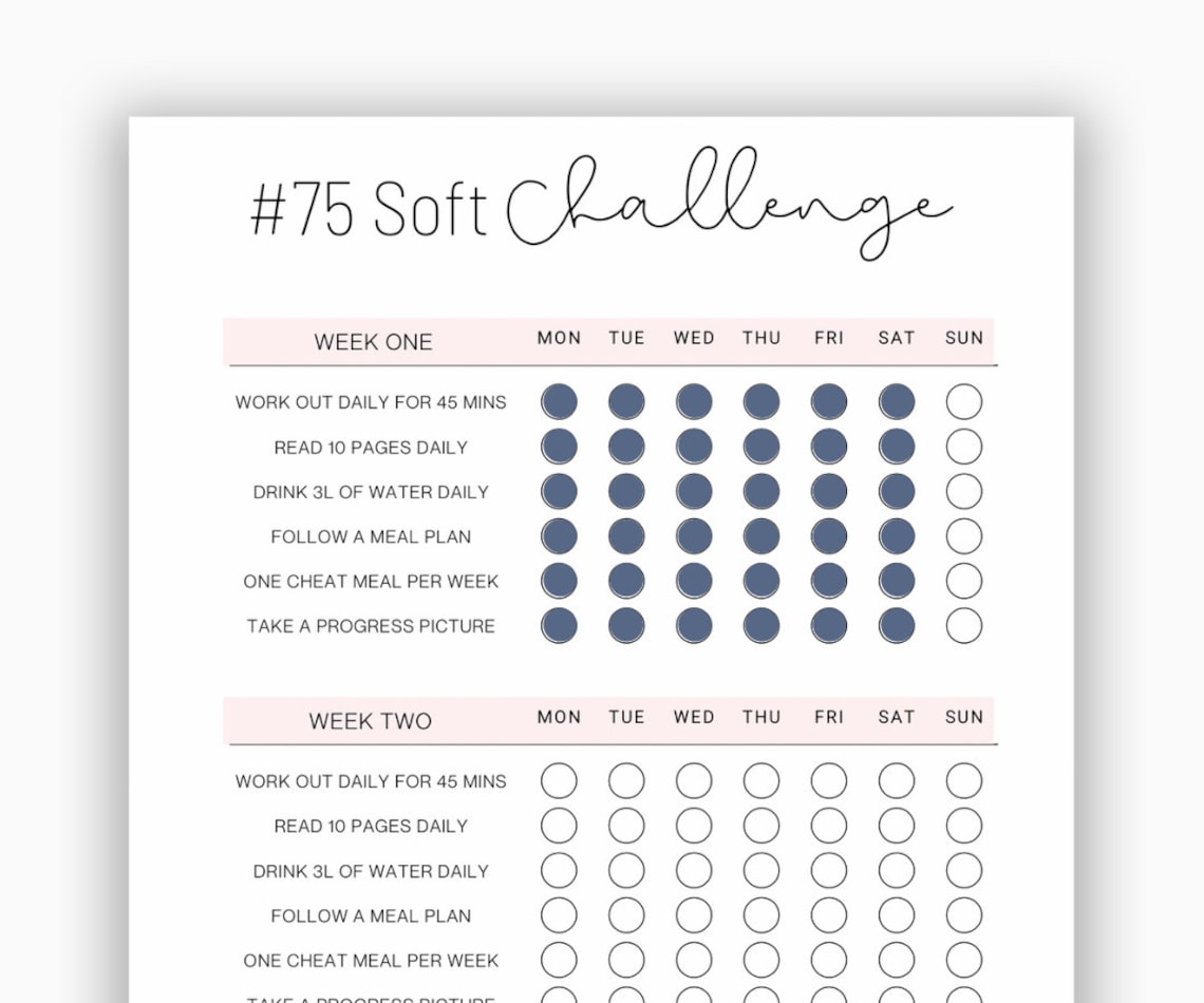 75 Soft Challenge, 75 Soft Challenge Tracker Printable, 75 Soft Planner ...