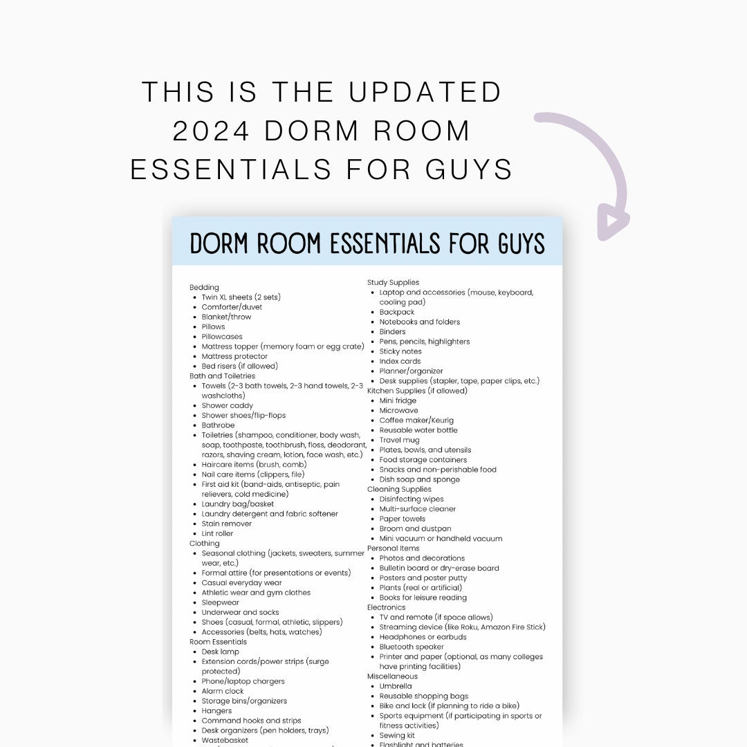 College Packing List for Guys, Dorm Room Essentials for Him, 2025 ...