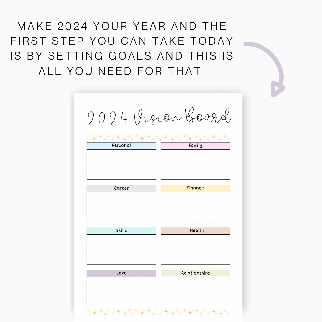 Printable Vision Board, Vision Board Template, 2024 Dream Life Planner ...
