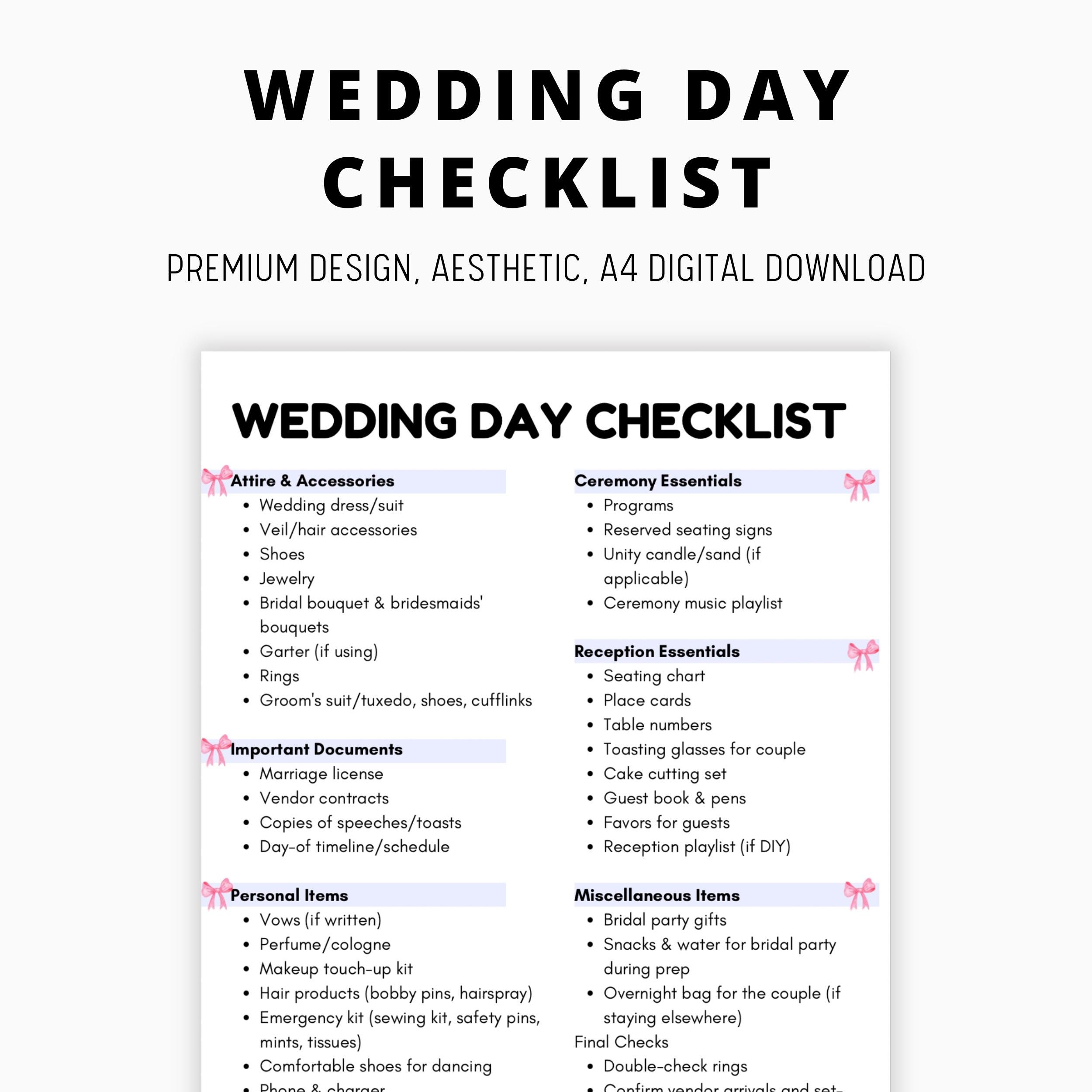 Wedding Day Checklist, Dream Wedding Planner, Wedding Day Essentials ...