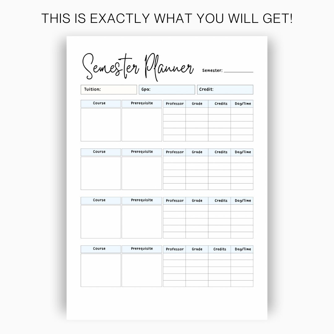 Semester Planner, College Student Essentials, College Freshman Semester ...
