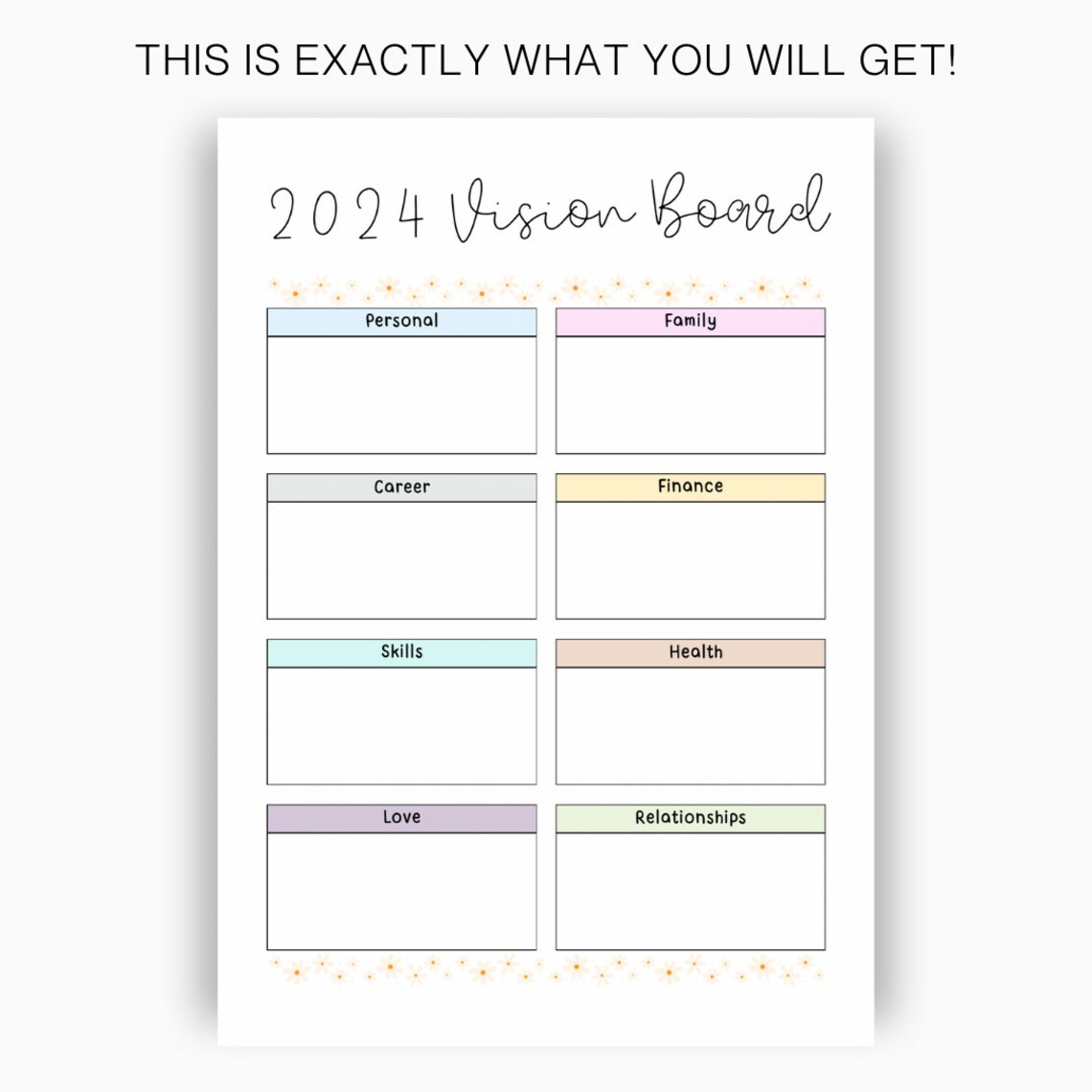 Printable Vision Board, Vision Board Template, 2024 Dream Life Planner ...