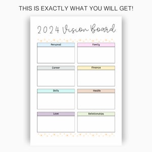 Printable Vision Board, Vision Board Template, 2024 Dream Life Planner ...