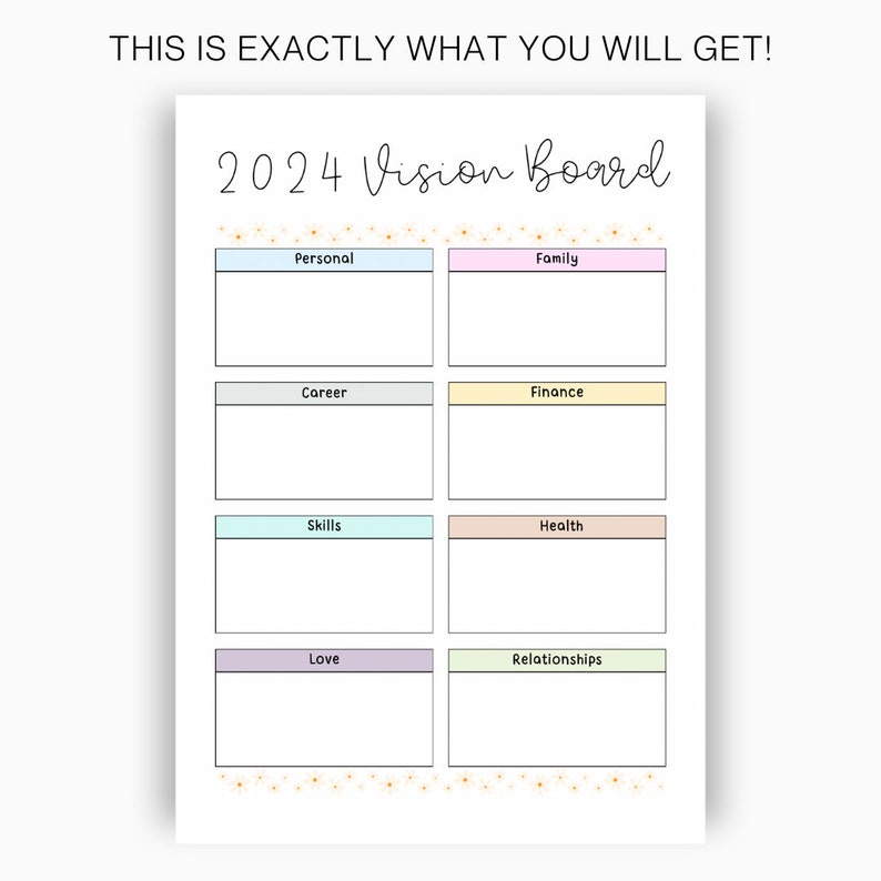 Printable Vision Board, Vision Board Template, 2024 Dream Life Planner ...